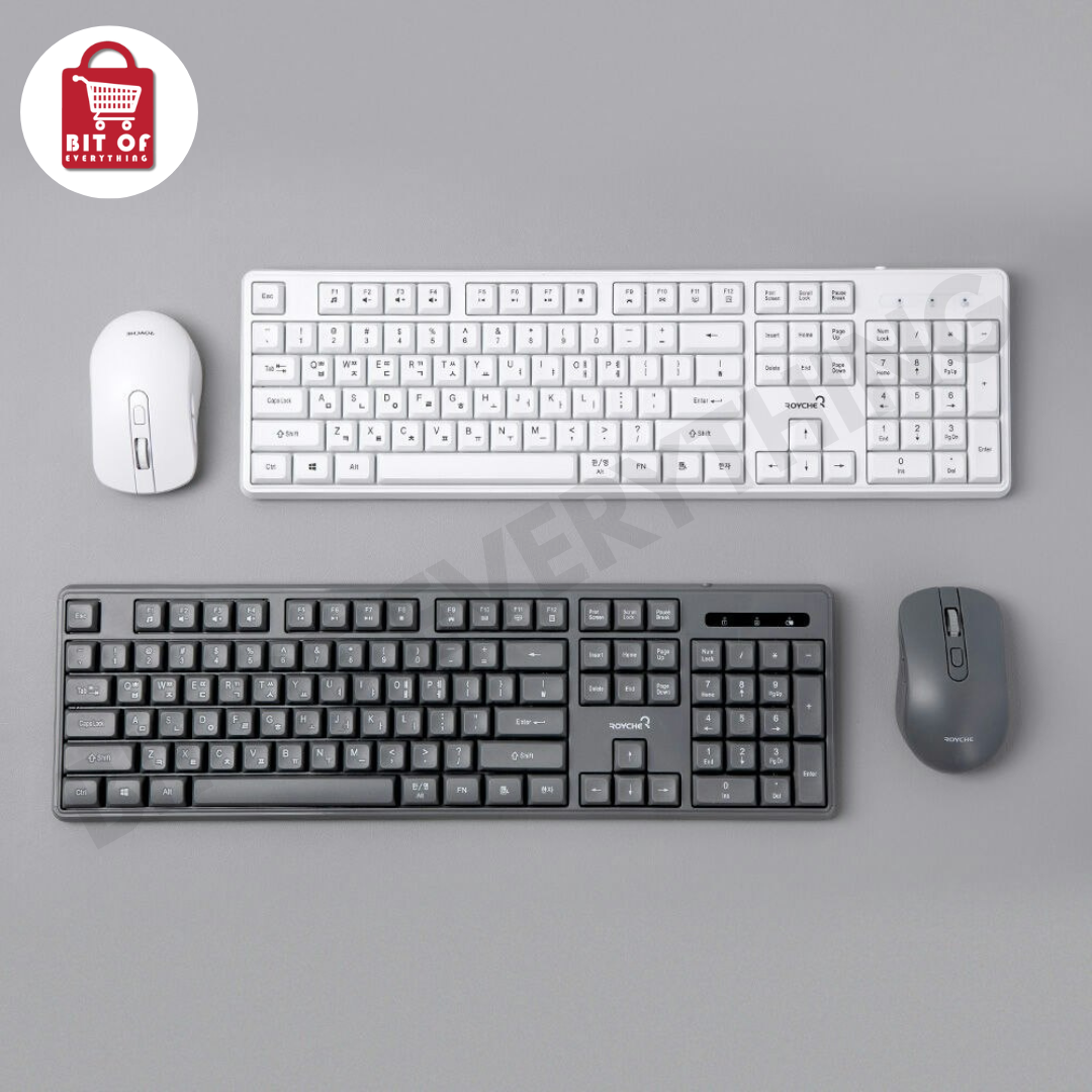 ROYCHE Low noise Wireless Keyboard Mouse set 2.4GHz Membrane Keyboard ...